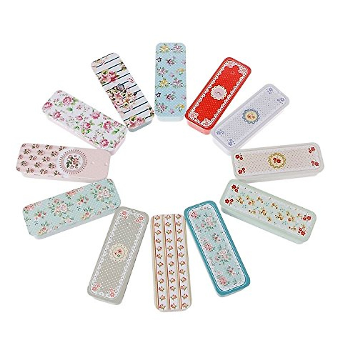 RAYNAG 8 Pack Mini Metal Slide Top Tin Containers Portable Box for Crafts Storage,Random Pattern
