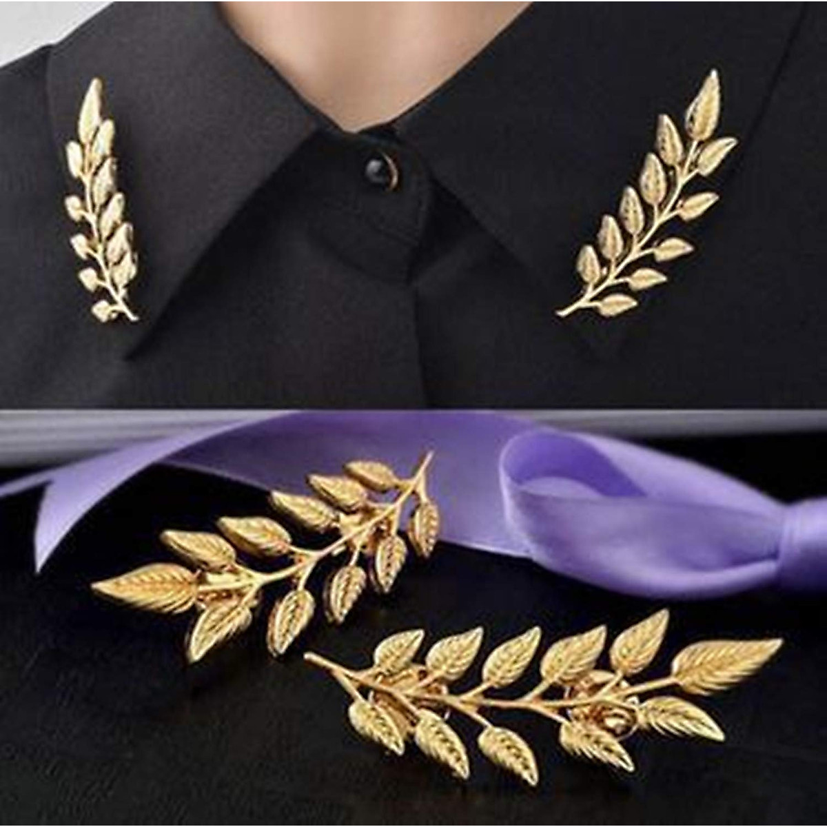 TFYU 4 Pcs Deer Head Double Link Chains, Gold Stud, Retro Hollow Pattern and Angle Triangle Tassels Collar Pins Brooch Clip Pin Brooches Shirt Collar Decoration Parts with Free Box
