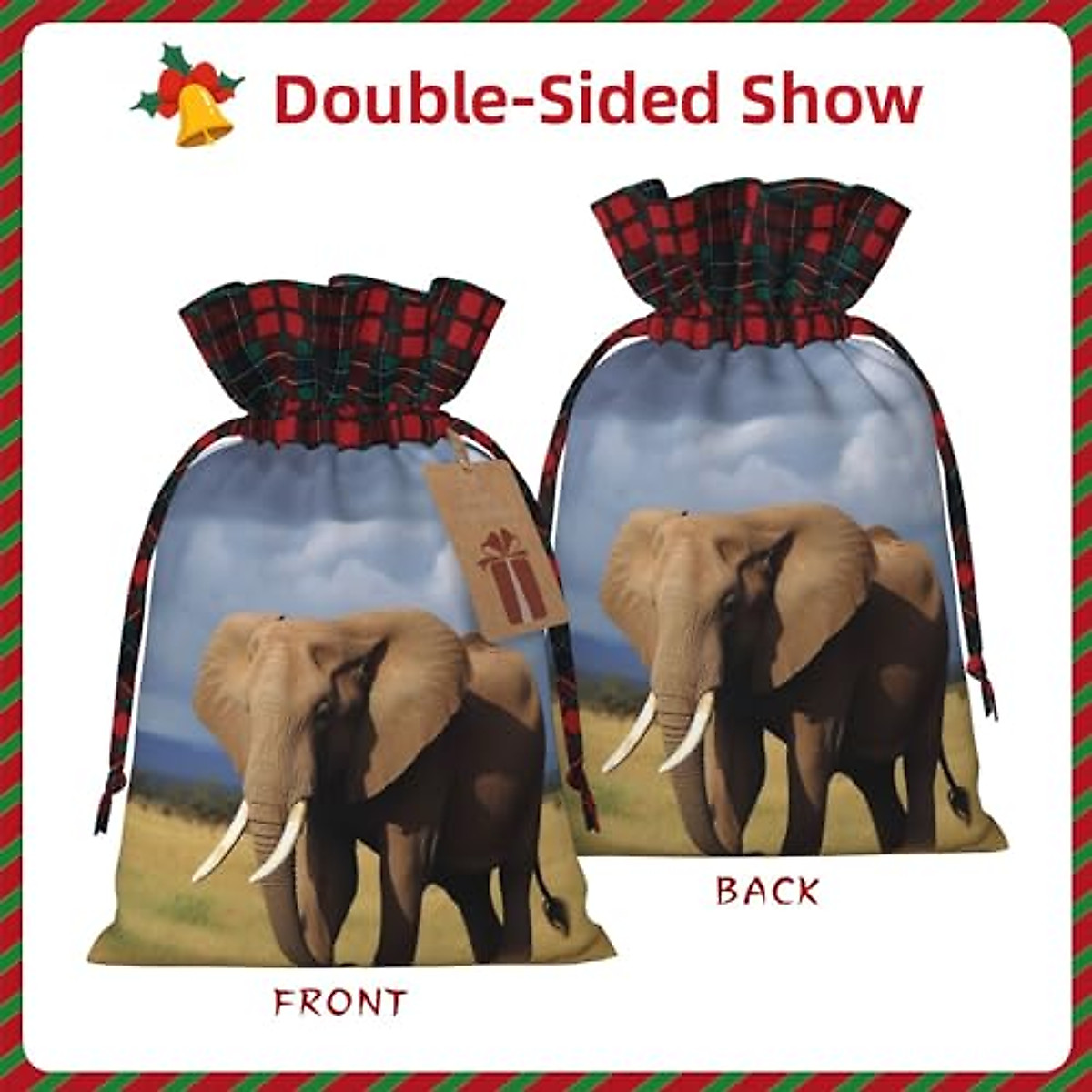 Christmas Gift Bags with Drawstring Burlap Gift Bags Africa Elephant Christmas Linen Bags for Xmas Party Candy Bags with Cards Xmas Reusable Wrapping Bags Christmas Linen Treat Bags for Holiday