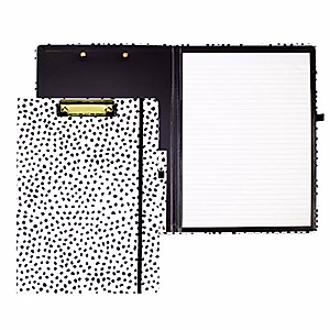Steel Mill & Co Cute Clipboard Folio with Refillable Lined Notepad and Interior Storage Pocket, Black and White Padfolio for Work, Black Dots