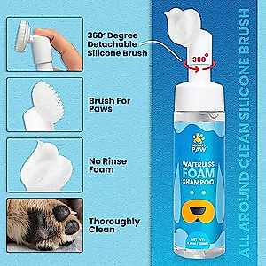Be Happy Paw Dog Paw Cleaner 6.8fl oz No-Rinse Waterless Shampoo Foam Paw Cleanser with Silicone Brush and Microfiber Towel, Natural Pet Paw Cleaner for Dogs and Cats