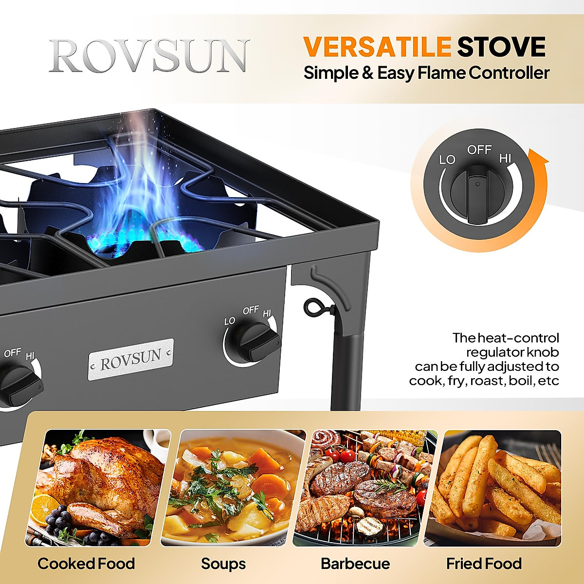ROVSUN 3 Burner Propane Gas Stove with Carrying Bag, 225,000 BTU Patio Outdoor Camping Burner with Wind Panel & CSA Listed Regulator, Picnic Cooker for Home Patio Cooking Brewing Turkey Frying Canning