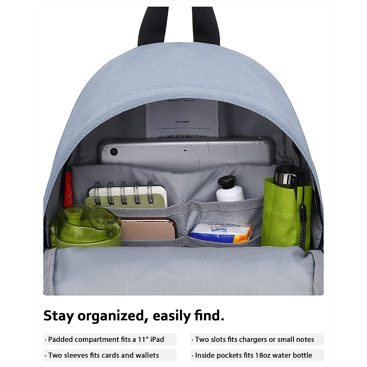 HotStyle SIMPLAY+ Classic Mini Backpack Small Travel Bag, Plain, Light Grey