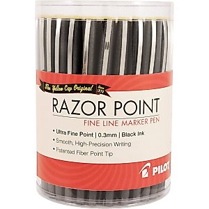 PILOT Razor Point Fine Line Marker Stick Pens, Ultra-Fine Point (0.3mm) Black Ink, 36-Pack Tub (84064)