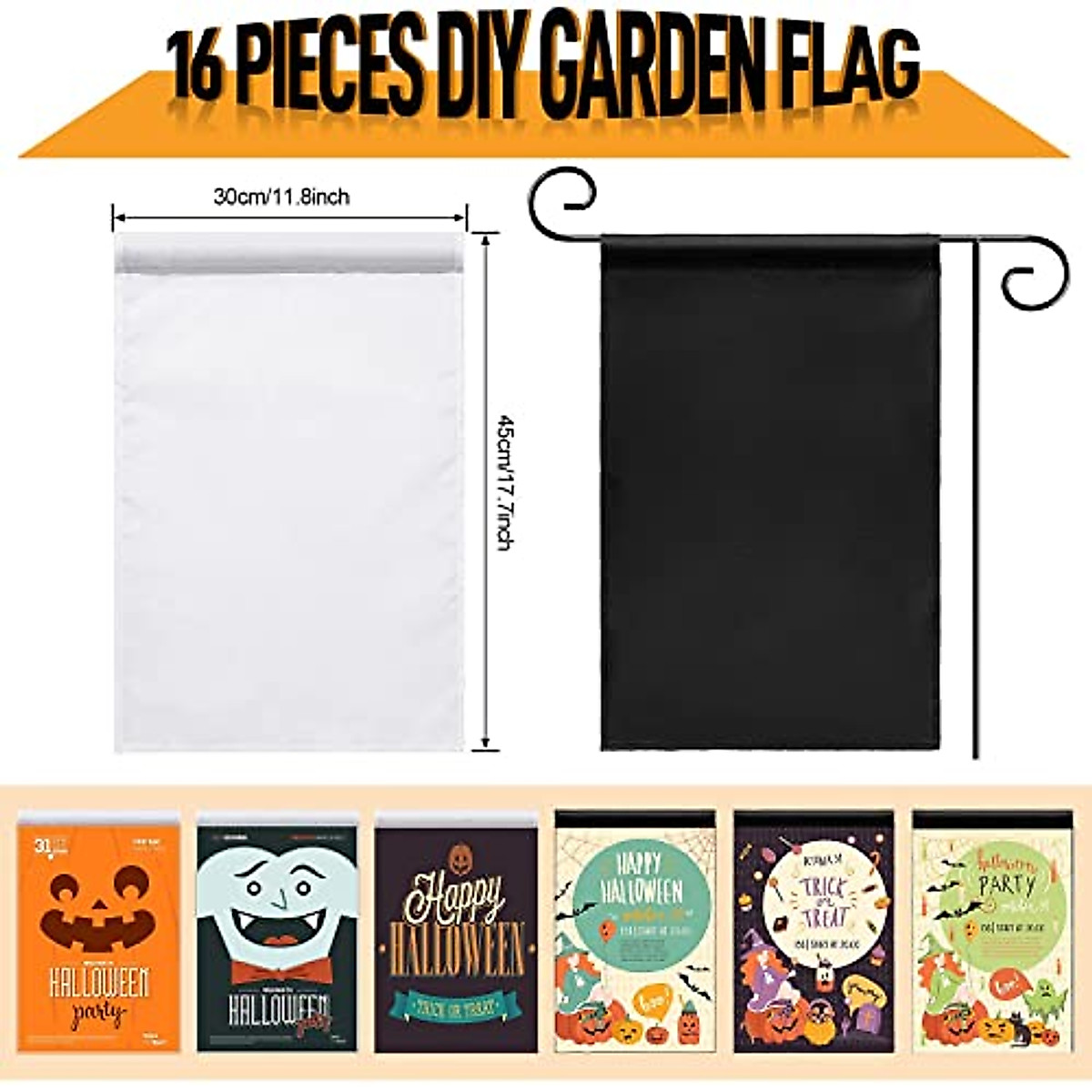 Blank Garden Flags Set, Solid Black Lawn Flags Plain White Yard Flags, DIY Polyester Banners Flag for Heat Transfer Vinyl Outdoor Courtyard Decoration Garden Decor, 11.8 x 17.7 Inches (24 Pieces)