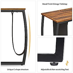CubiCubi Sofa Side Table, C Table End Table with Side Pocket, Snack Table for Living Room Couch, Deep Brown