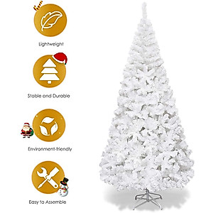 Goplus 6ft Artificial Christmas Tree Xmas Pine Tree with Solid Metal Legs Perfect for Indoor and Outdoor Holiday Decoration, White