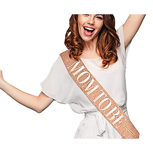 MAGICSHOP4U Mom to be sash - Mom To Be Rose Satin Sash - Baby Shower Decorations, Gender Reveal, Welcome Baby, Baby Sprinkle, Baby Shower Sash, Mummy to be - Light Pink Baby Shower