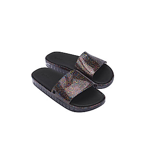 Melissa Next Gen Beach Jelly Slides for Women - Super Soft and Flexible, Stylish Slip-on Vegan Jelly Sandals, Flip Flops with Open Toe Design, Glitter/Clear, 8