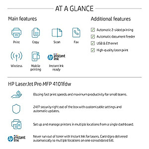 HP LaserJet Pro MFP 4101fdw Wireless Black & White Printer with Fax
