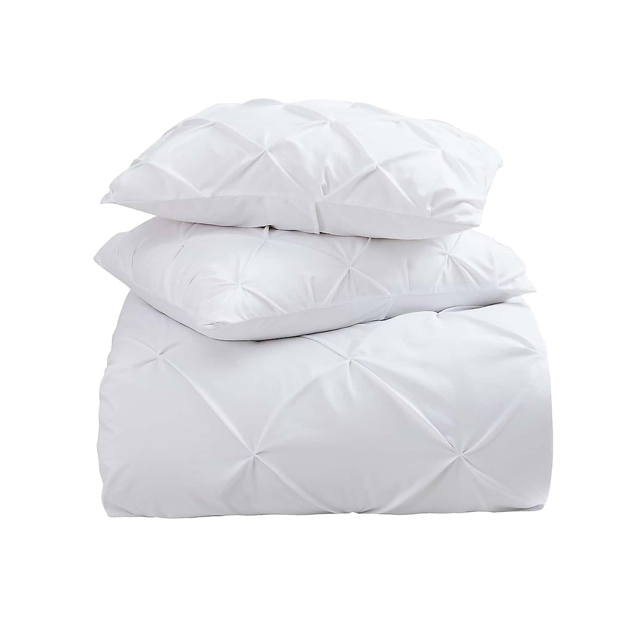 Nestl White Duvet Cover Queen Size - Pintuck Queen Duvet Cover Set, 3 Piece Double Brushed Duvet Covers with Button Closure, 1 Pinch Pleated Duvet Cover 90x90 inches and 2 Pillow Shams