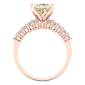 Clara Pucci 2.6 carat Princess Cut Solitaire accent Natural Morganite Wedding Anniversary Bridal Ring band set 14k Rose Gold 4.25