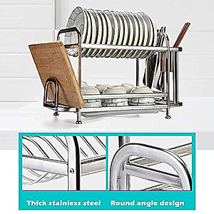PDGJG 2 Tier Thicken Stainless Steel Dish Drying Rack Kitchen Shelf Basket Plated Kitchen Knife Sink Dish Drainer Drying Rack Organizer