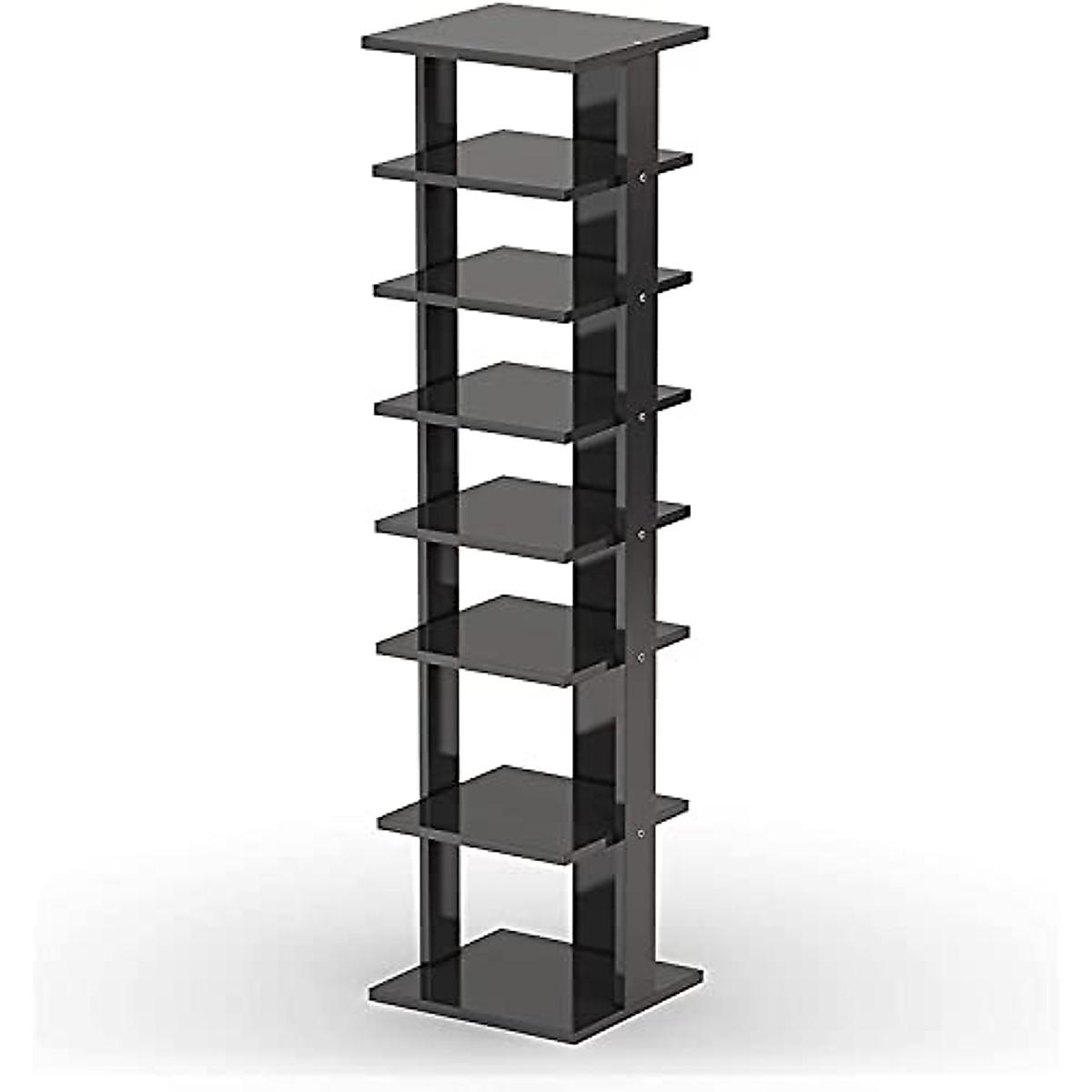 Squareful 7-Tier Wooden Shoe Rack, Modern Vertical Shoe Organizer, Multifunctional Shoe Tower Storage Stand, Space Saving Shelves for entryway, Bedroom, Hallway (Black, Small)