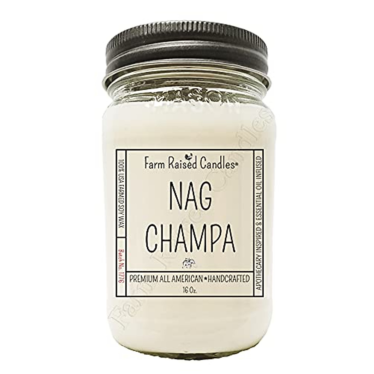 Nag Champa Oil Soy Candles - Large 16 Ounces / All American Handcrafted - Farm Raised Candles - Plant Candle - 80+ Hour Burn - 100% Natural American Farmed Soy Wax Candles. Incense Candle.