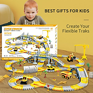 LIKID 346PCS Construction Race Tracks for Kids Boys Toys,Track Series,Construction Car and Flexible Track Playset Create A Engineering Road Toys for 3 4 5 6 7 8 Years Old Boys Girls DIY Gift