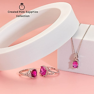 PEORA Created Pink Sapphire Half Eternity Ring for Women 925 Sterling Silver, 0.75 Carat total, Dainty Trellis Band, 3.5mm, Size 9