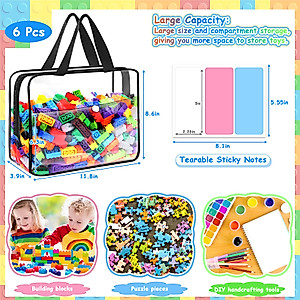 BFPT 6 Packs Toy Storage Bags Large with Zipper and Labels(6Pcs), PVC Waterproof Organizers Toy Bags for Board Games, Puzzles Pieces, Building Blocks, Handmade Accessories, Kid Books