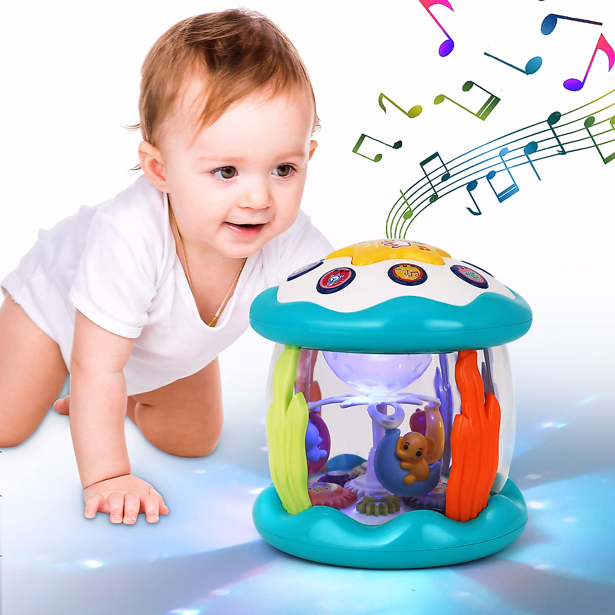 KGINAB Light Up Toys for Babies 6-12 Months, Musical Rotating Projector, Infant Early Education Developmental Learning Crawling for Baby Boy Girl 0-6 3-6 12-18 Months