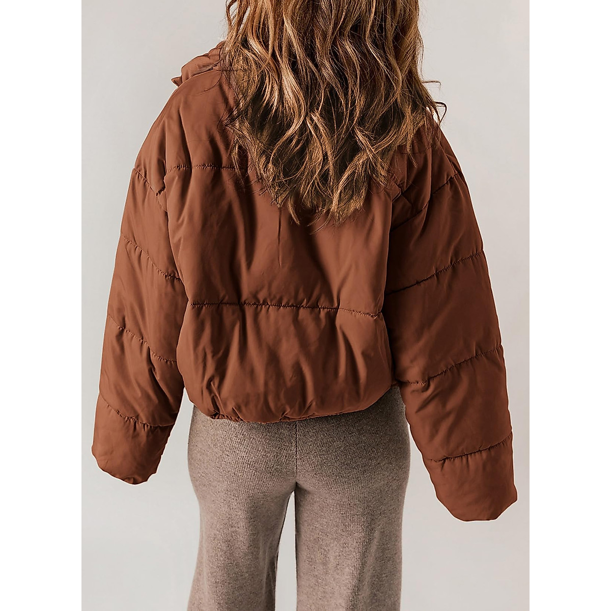 Dokotoo Womens Winter Coats Windbreaker Oversized Full Zipper Front Drawstring Hem Bomber Puffer Jacket Baggy Short Down Coats for Women Warm Comfy Outerwear with Pockets Small Orange