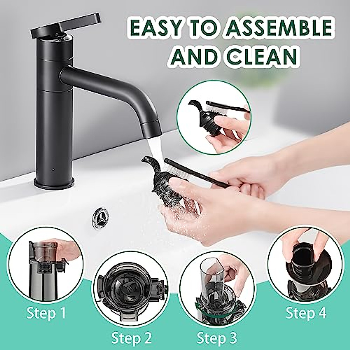 Cushore Masticating Juicer with Powerful 60NM DC Motor, Easy to Clean Cold Press Juice Extractor, Low Noise, Nutrient and Vitamin Dense, 20oz Pulp Cup and Juice Cup and Clean Tool are included