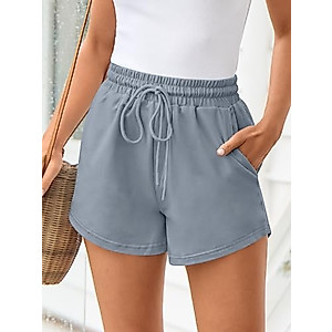 Trendy Queen Womens Sweat Shorts Casual Summer Comfy Lounge Athletic Clothes Elastic Cotton Running Greyblue M