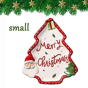 christmas dinner platesThree-dimensional hand-painted Santa Claus pine tree special-shaped ceramic plate breakfast plate dessert snack plate Christmas tableware(Color:1)