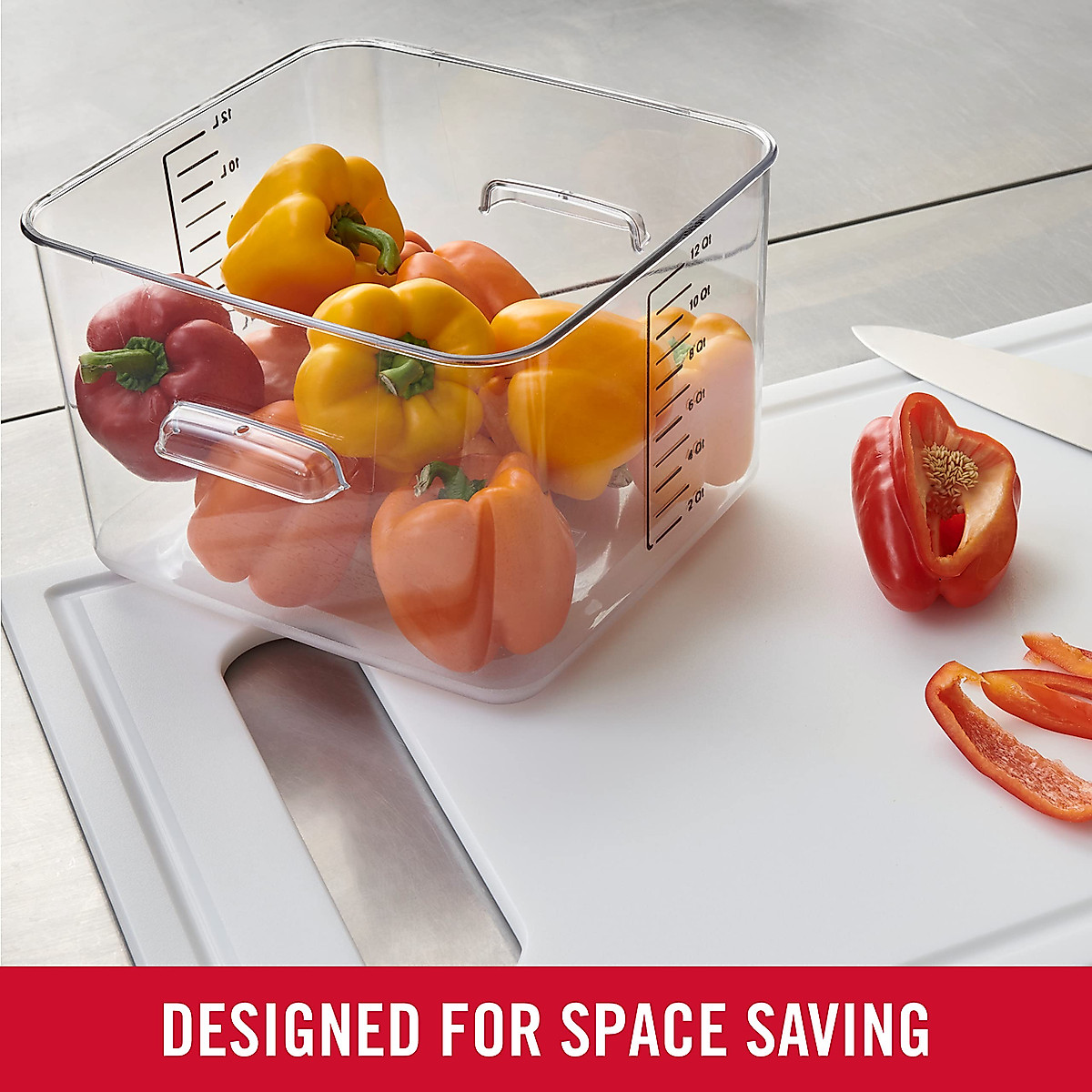 Rubbermaid Commercial Products, Plastic Space Saving Square Food Storage Container for Kitchen/Sous Vide/Food Prep, 12 Quart, Clear