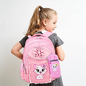 Cat Printed Girls Backpack Kids School Bookbag for Primary Students Pink