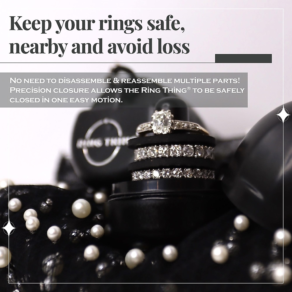 Ring Thing® - Ring holder for jewelry, portable ring case, ring organizer, ring storage, waterproof compact portable ring jewelry holder, organizer for stacking rings (Black Onyx)