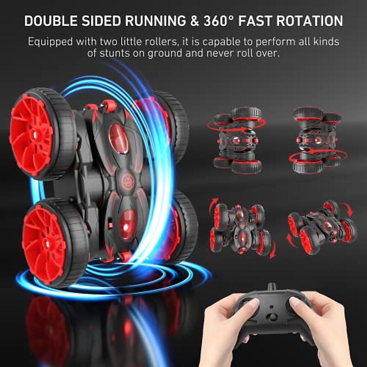 ifollower Remote Control Car,RC Cars Toy All Terrain Off Road 4WD Double Sided Running RC Crawler, 360° Rotation & Flips 2.4GHz RC Stunt Car Birthday Gift for Boys & Girls Aged 4 5 6 7 8 9 10 11 12