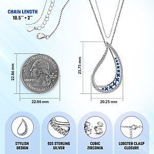 Vivelie Birthstone Necklace for Women Birthstone Jewelry - Platinum Plated Sterling Silver Teardrop Necklace Gift for Her (September - Sapphire blue)