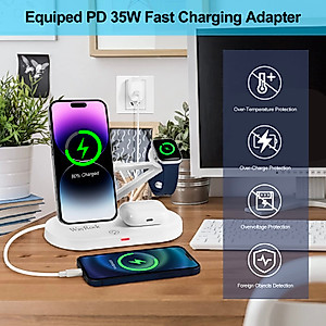 5 in 1 Magnetic Charging Station 35W, WayRock Wireless Charger Stand for iPhone 14 13 12 Pro Max/Plus/Pro/Mini/Airpods/iWatch Series, Fast Charger with Night Light for Travel Gift