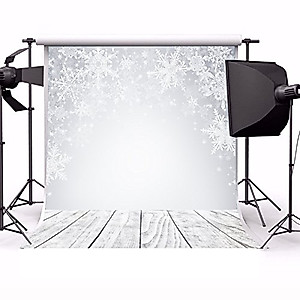 Leyiyi 7x7ft Photography Background Merry Christmas Backdrop Snowflake Wooden Floor Frost Cold Winter Snowcovered White World Blank Bokeh Fir Happy New Year Photo Portrait Vinyl Studio Prop