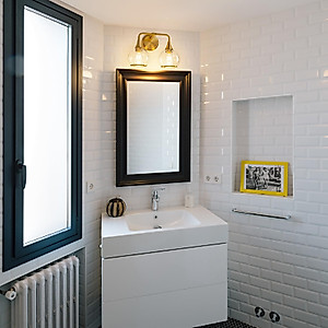 HAHZT Gold Bathroom Light Fixtures 2-Lights Vanity Lights with Clear Glass Shade Bathroom Vanity Light 14 Inch Wall Sconces(Exclude E26 Bulb)…