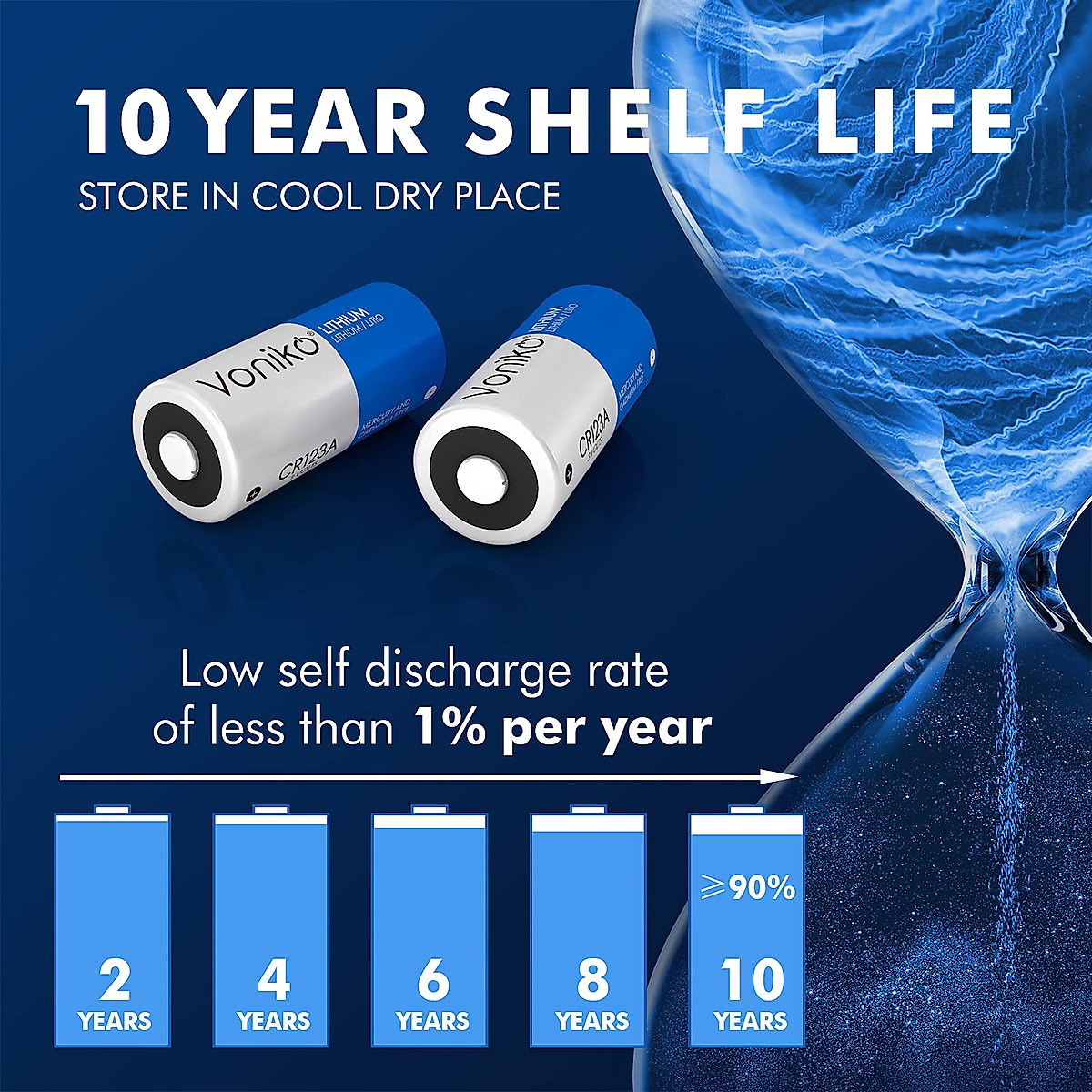 Voniko CR123A Lithium Batteries (6-Pack) – Photo Non-Rechargeable Lithium Battery –3 Volt 123 Battery Lithium 10 Years Shelf Life