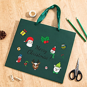 Umoofine Large Green Gift Bag with Ribbon Handles 12 Pack, 12.6x4.5x11 inches Extra Large Blackish Dark Green Gift Bag , Reusable Heavy Duty Deep Green Kraft Bag Paper Bags Bulk for Shopping, Wedding,