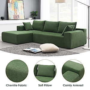 Tmsan Modular Sectional Sofa, 109" Modern Convertible L Shaped Cloud Couch Set, Minimalist Upholstered Sleeper Sofa with Pillows for Living Room, Green