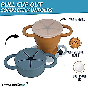 BraveJusticeKidsCo. | Snack Attack II Baby Snack Cup | 2 pack | Collapsible Toddler Snack Cup (Honey Ginger and Blue Steel)