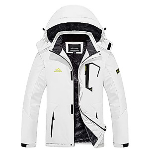 TACVASEN Men's Skiing Jacket with Hood Hiking Fishing Travel Fleece Jacket Parka Coat White, 2XL