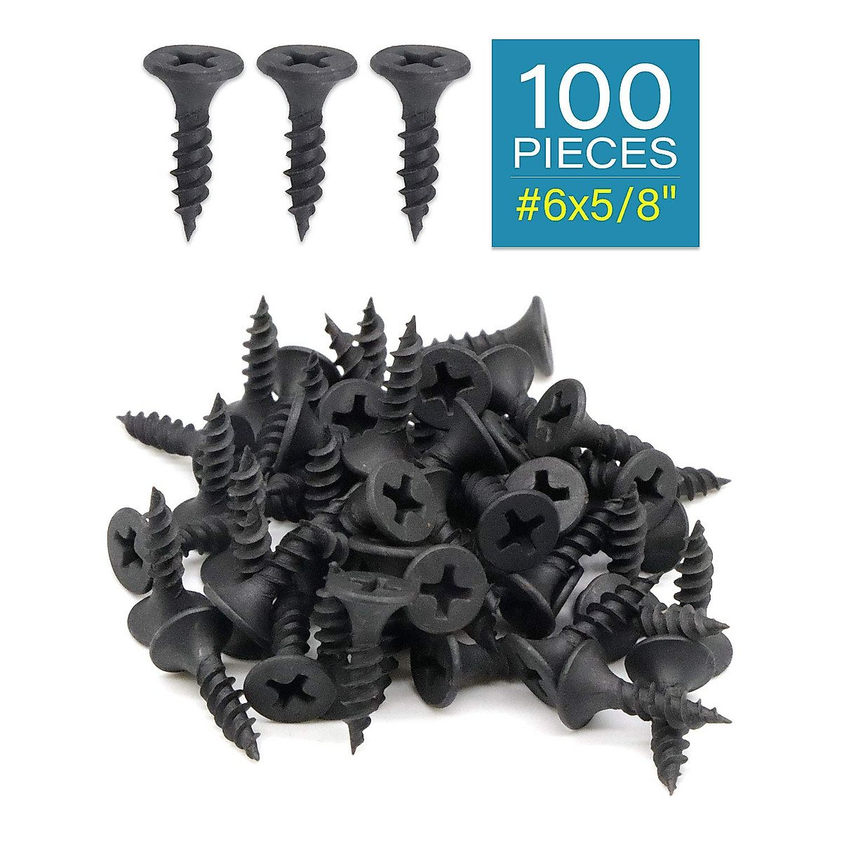 IMScrews 100pcs #6 x 5/8" Flat Head Phillips Drywall Screws Fine Thread Sharp Point Wood Screw, Carbon Steel 1022A, Black Phosphate