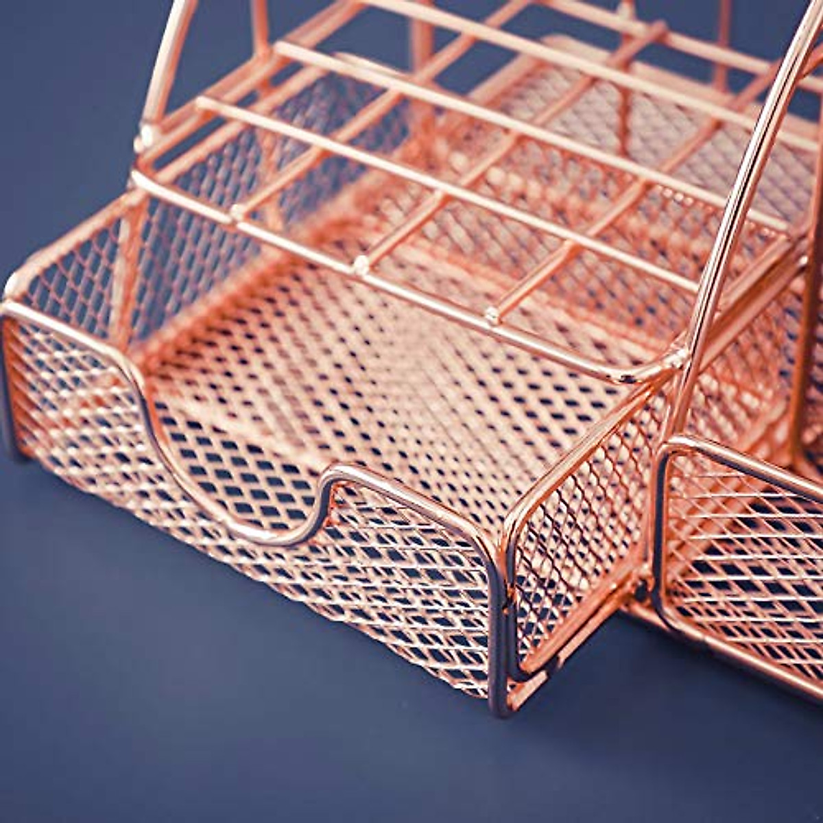 ARTISHION Desk Organizer, Office Supplies Desktop Holder, Metal Mesh Stationary Organizer Rose Gold with Drawer, Pen Pencil Holder for Office, Home, School