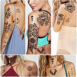 40 sheets Waterproof Temporary Tattoos Flowers Rose Butterfly Fake Tattoo Mix Style Lasting Body Art Tattoo Stickers for Women or Girls