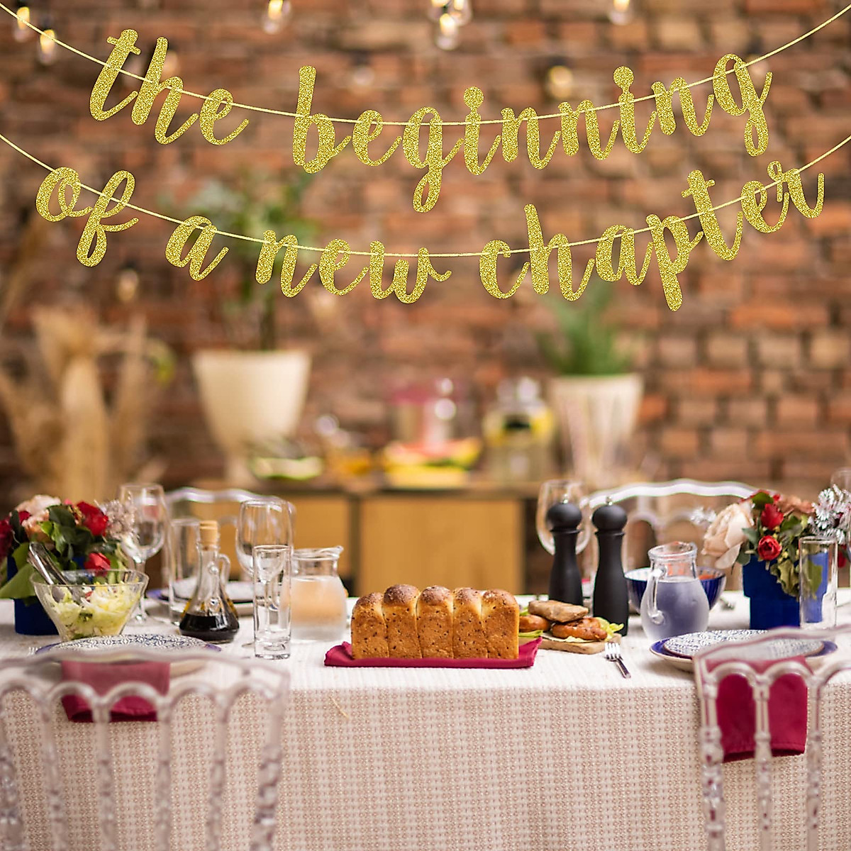 The Beginning Of A New Chapter Banner, Baby Shower, Graduation, Retirement, Farewell, Wedding Decorations, Gold Glitter
