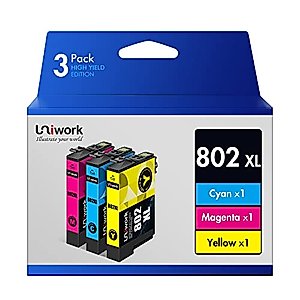 Uniwork Remanufactured Ink Cartridge Replacement for Epson 802XL 802 T802XL T802 use for Workforce Pro WF-4740 WF-4730 WF-4720 WF-4734 EC-4020 EC-4030 Printer (1 Cyan, 1 Magenta, 1 Yellow, 3 Pack)