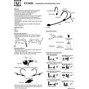 U-Voice UV340A Ultra Lite Adjustable Frame and Boom Black Color Headset Microphone (for Shure)