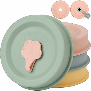 EcoWave Silicone Mason Jar Lids With Straw Hole & Stopper Plug - One Lid Fit Both: Regular Mouth (Push-On) & Wide Mouth (Push-Down) - Mason Jar Drinking & Storage Top, Vegan, Plastic-free, BPA-free