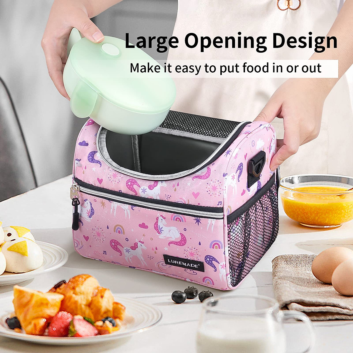 LUREMADE Kids Insulated Lunch Box for Girls Lunch Bag Women Boys Toddler Teen School Daycare Kawaii Cute Travel bags (Rainbow Tie-Dye)