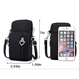 JUMISEE 3-Layers Crossbody Bag Cellphone Pouch Armband Wallet Nylon Smartphone Purse (Black)