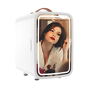 Saint Kang Skincare Fridge Hot&Cold, Portable Makeup Fridge with Mirror and Light, AC/DC Beauty Fridge for Bedroom, Office and Car(White) (8L)
